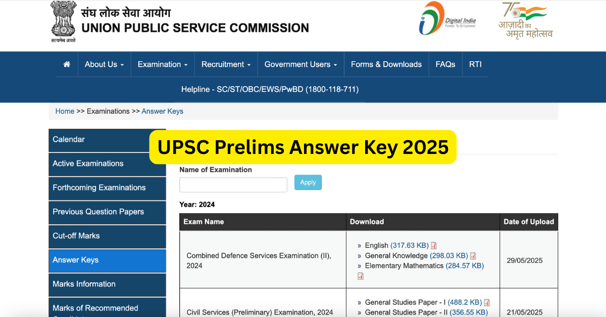 UPSC Prelims Answer Key 2025, Download PDF Link-upsc.gov.in